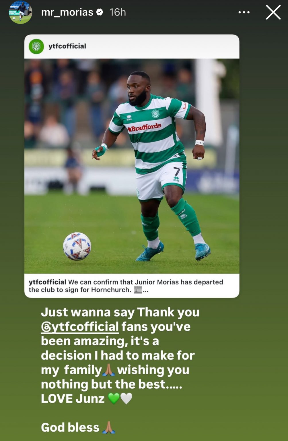 Morias exits Huish Park - Gloverscast